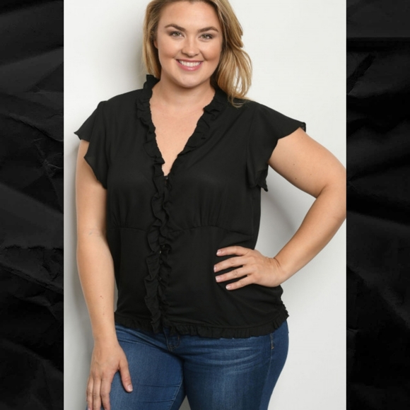 Tops | Black Ruffle Blouse Plus Size | Poshmark